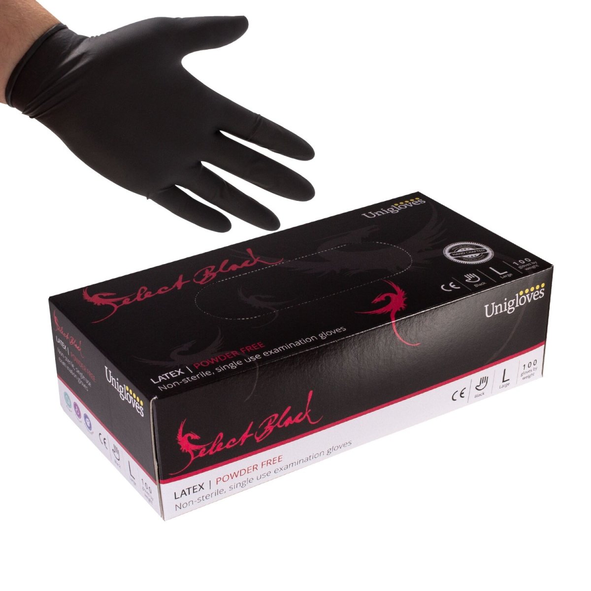 Unigloves Select Black Latex Gloves - 100 units - GLOVES - Nexus Cartridges